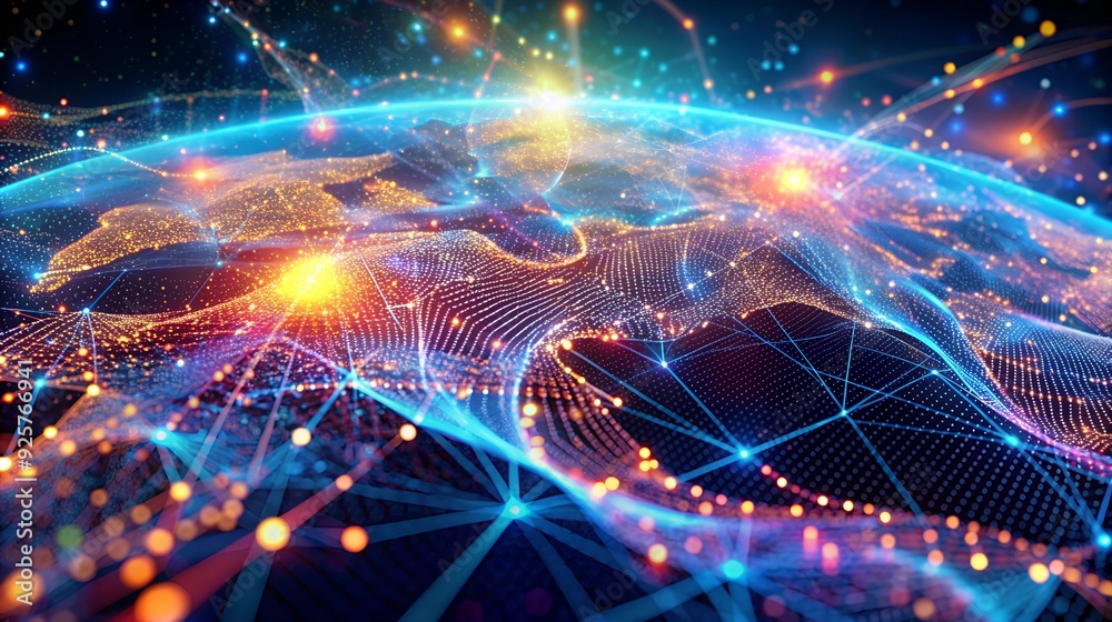 high-tech background featuring dynamic geospatial data visualizations ...