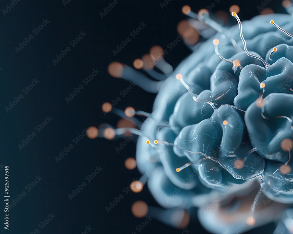 3D brain model showing signals linked to mindful experiences, intricate ...