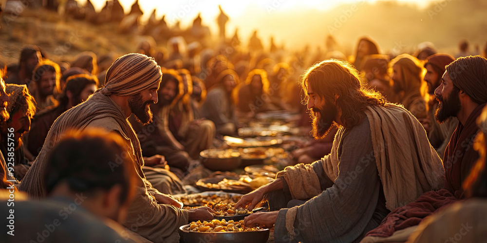 Jesus feeding five thousand, Bible story illustration, Biblical ...