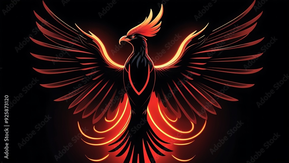 Black phoenix with glowing neon red and orange feathers suitable for ...