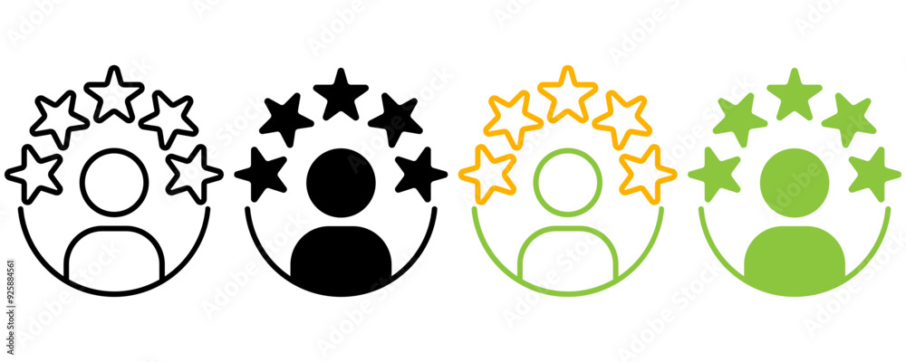 Customer feedback icon with five star satisfaction rating. Set of ...