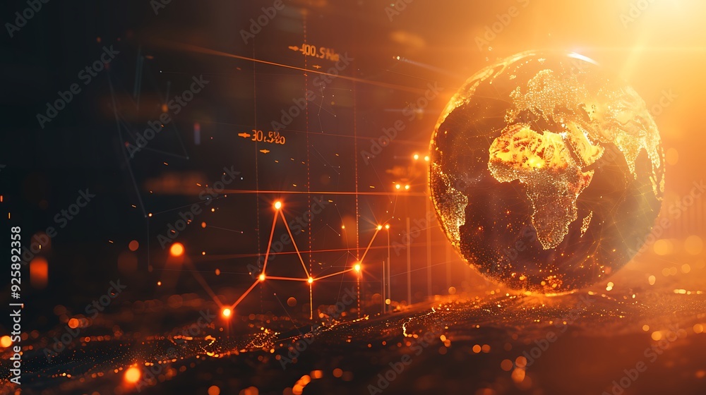 Aerial perspective of a climate change graph showing temperature growth ...