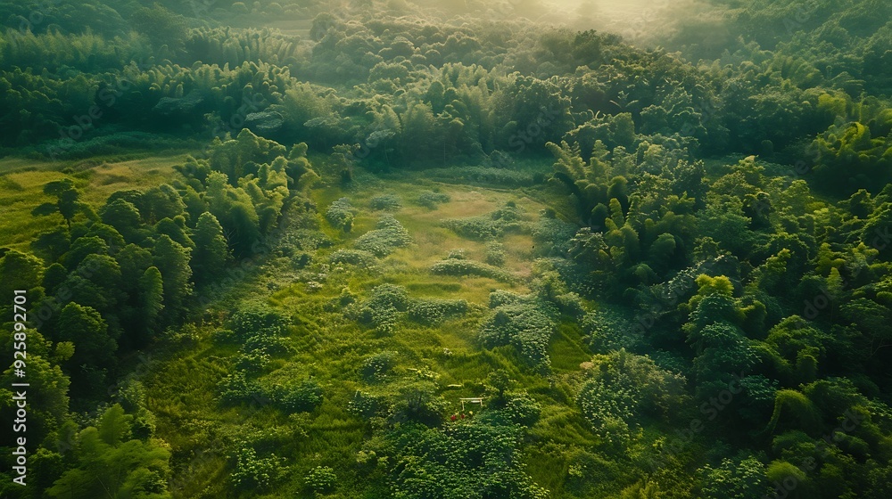 Aerial perspective of a large-scale panda habitat restoration project ...