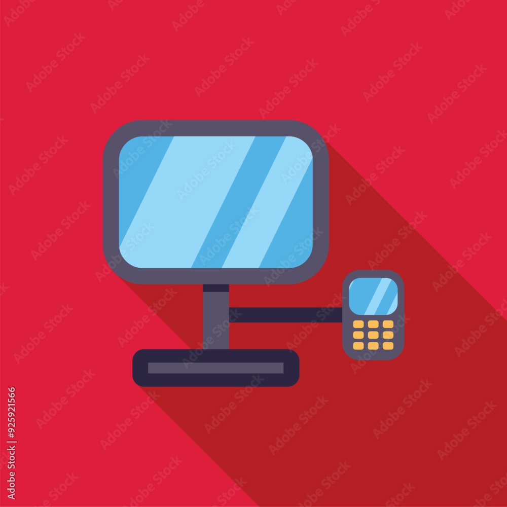 Illustration featuring a point of sale system with a monitor and credit ...