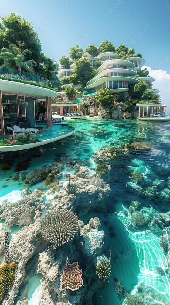 Luxurious tropical resort with stunning architecture overlooking a ...