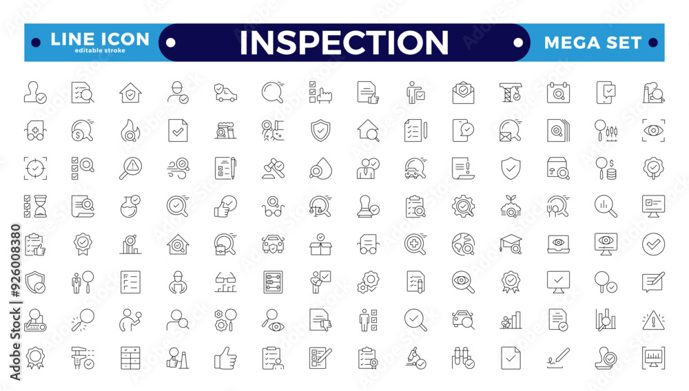 Inspection web icons set in thin line design. Pack of inspection, hire ...