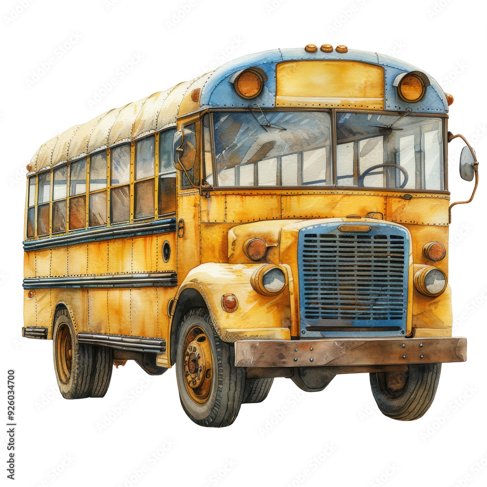 Watercolor for vintage yellow school bus clip art element illustration ...