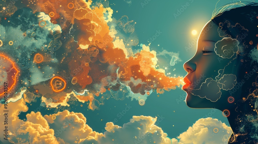 Creative cartoon vector showing a CO2 molecule being exhaled by a human ...