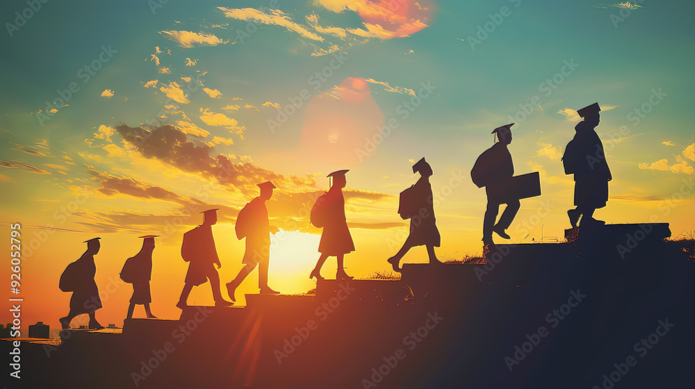 Balancing Education, graduation, teamwork, group of graduate after ...