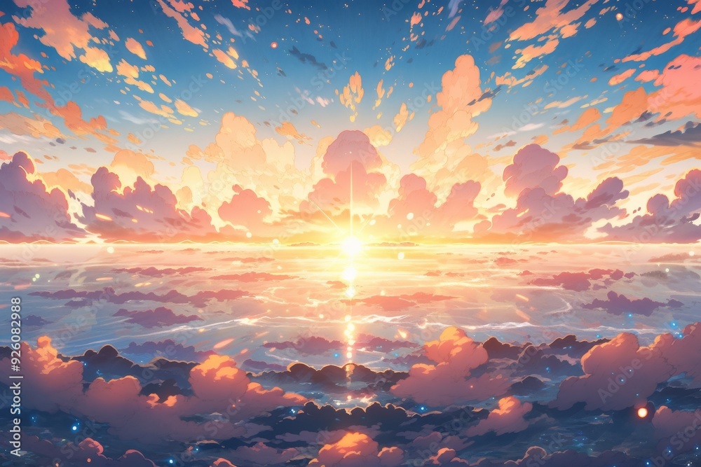 Enchanting Anime-Style Heavenly Skies Above: An Abstract Sunset ...