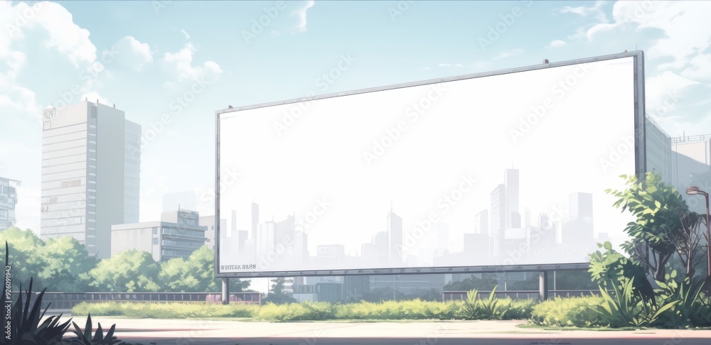 Modern anime-style Architecture with Horizontal Blank Billboards and ...
