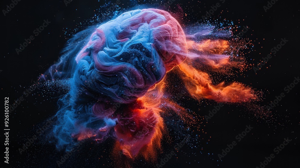 Human brain moving with colorful light gradient effect, abstract on ...