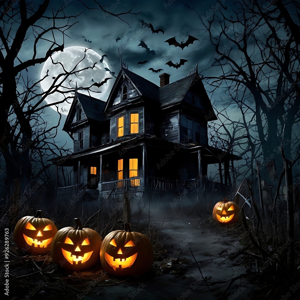 Terrifying Halloween Night, A Haunted Forest with a Gloomy Mansion ...