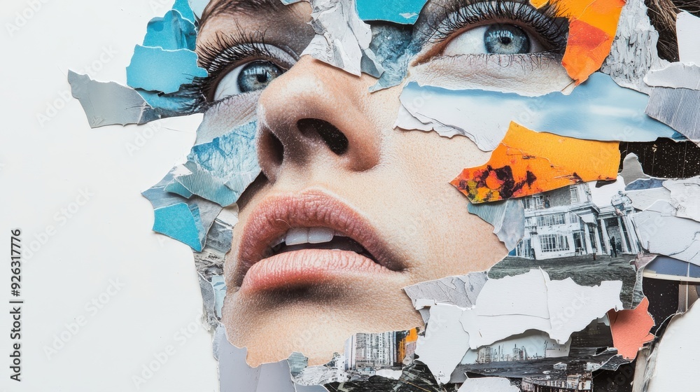 Pieces of torn and ripped paper against a plain white background ...