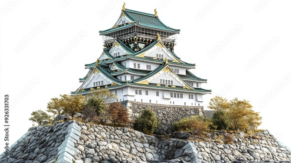 Osaka Castle an ancient Japanese castle in Osaka Japan Isolated on a ...