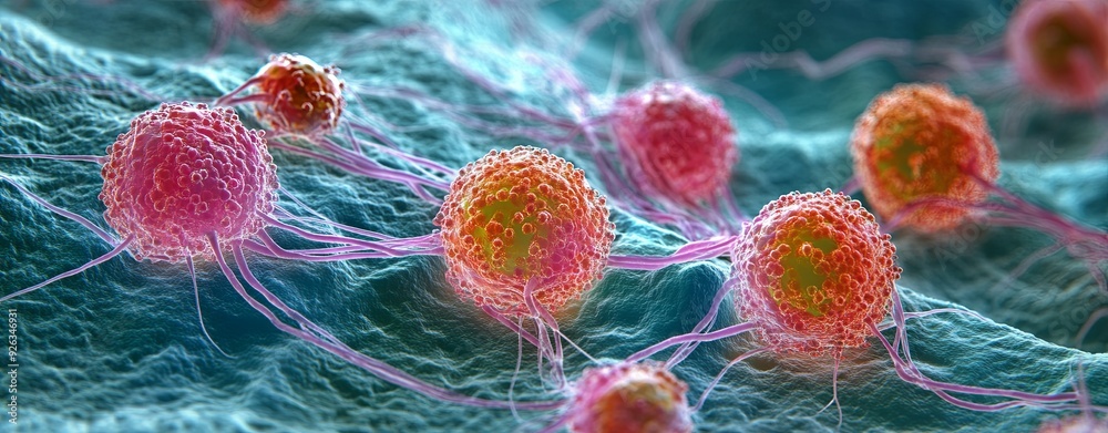 Microscopic image of cancer cells, with a focus on abnormal cell ...