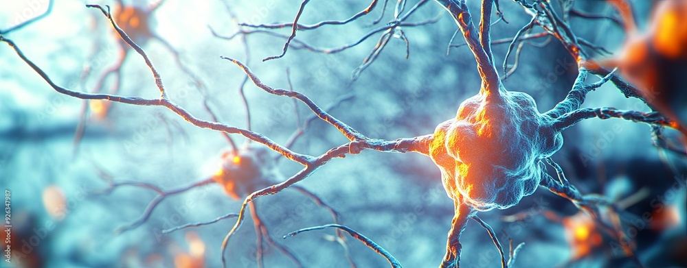 Ilustración de Stock Image of nerve cells under a microscope with ...