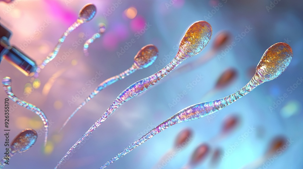 View of sperm cells under a microscope, with detailed tails and heads ...