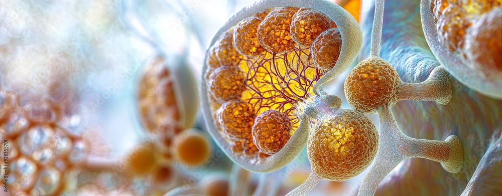 Microscopic image of kidney cells, showing detailed nephron structures ...