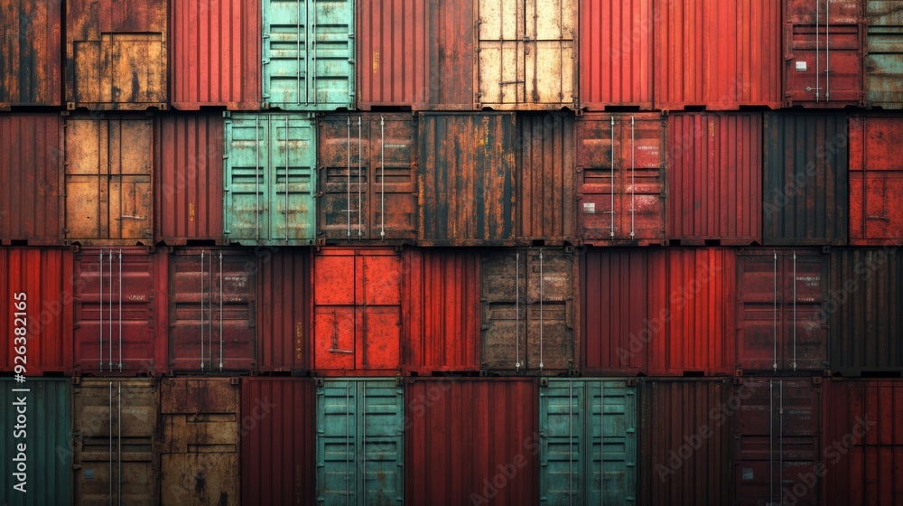 Shipping containers stacked on top of each other. Cargo sea port ...