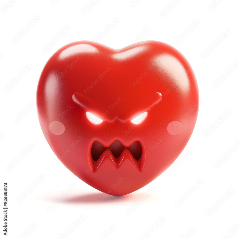 Ilustración de Stock Fierce red heart emoji with a scowling expression ...