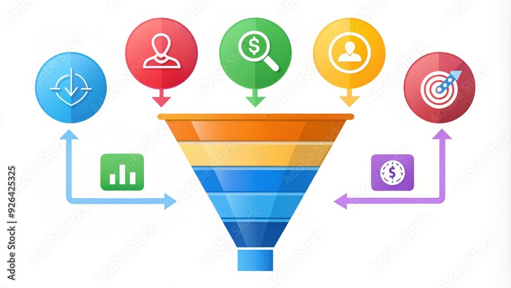 A colorful diagram illustrating the sales pipeline process, depicting ...