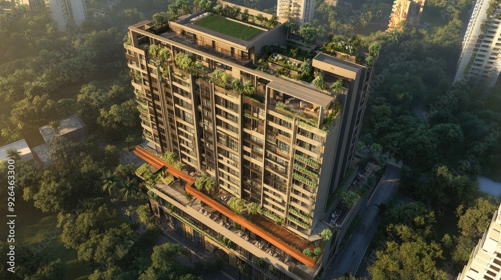 Top view of a stylish Indian mixed-use tower with modern design ...