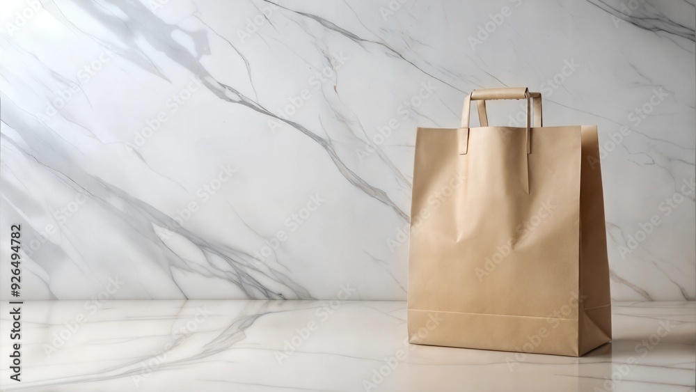 Photorealistic paper shopper mockup, blank beige template for logo ...