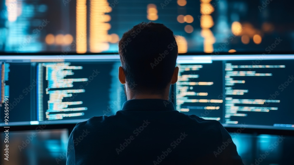 Innovating Development - Software Developer Silhouette Working on Multi-Monitor System ...
