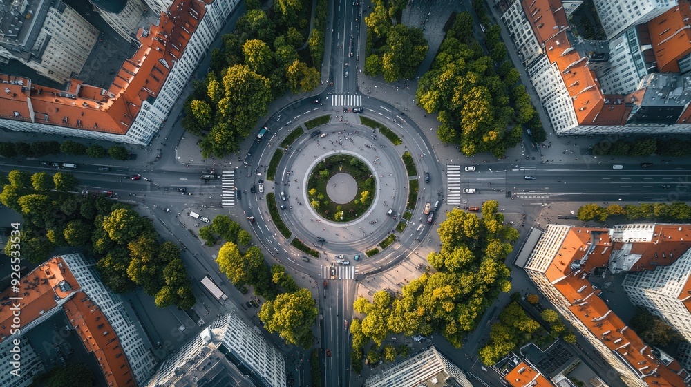 Aerial view of Munich Grtnerplatz, highlighting the circular roundabout ...