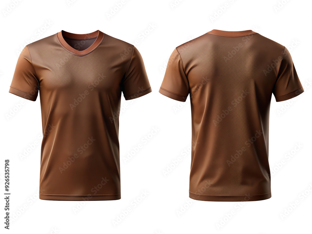 plain brown t-shirt mockup design. front and rear view. isolated on transparent background Stock ...