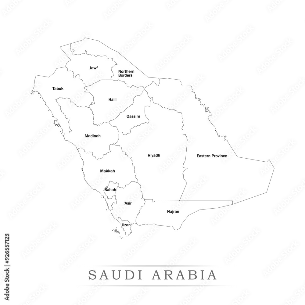Administrative regions of SAUDI ARABIA. Province, state, division name ...