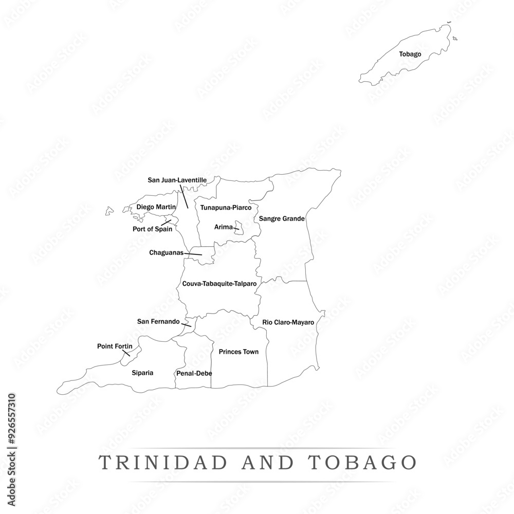 Administrative regions of TRINIDAD AND TOBAGO. Province, state ...