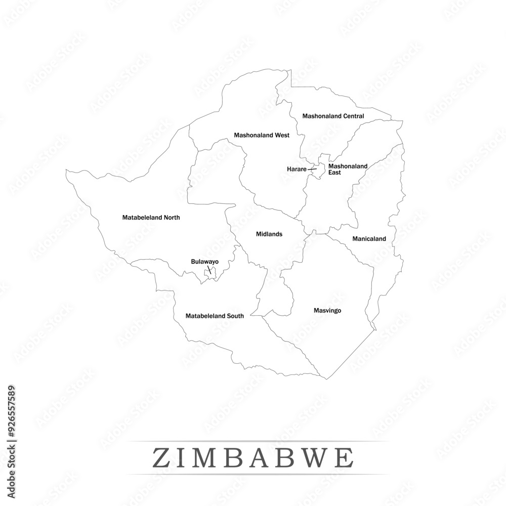 Vector de Stock Administrative regions of ZIMBABWE. Province, state ...