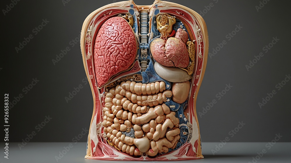 3D Human Abdomen with Cross-Sectional View: A detailed 3D model of the ...