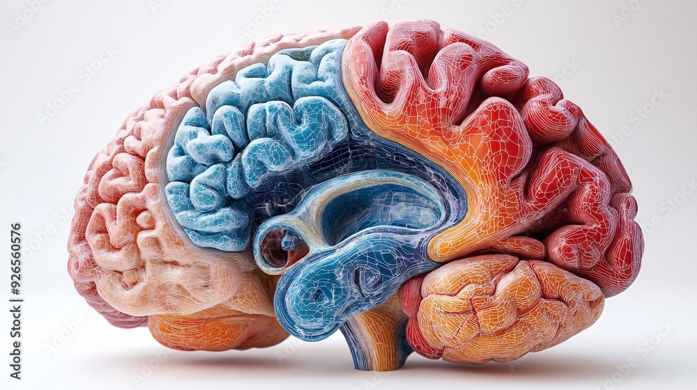 3D Human Brain Anatomy: A high-quality 3D model of the brain, showing ...