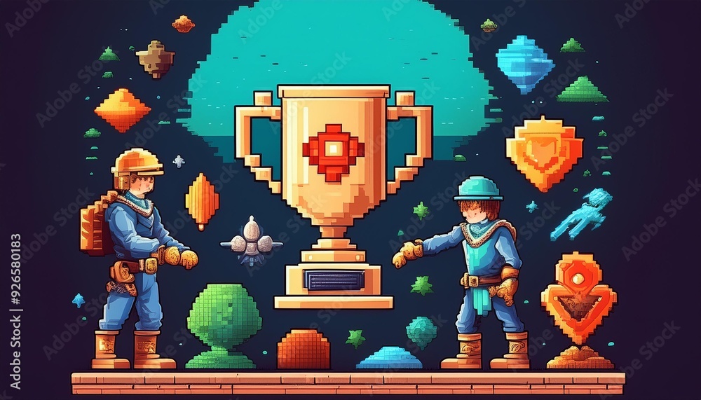 Collect pixel game awards and elements to build your adventure game ...