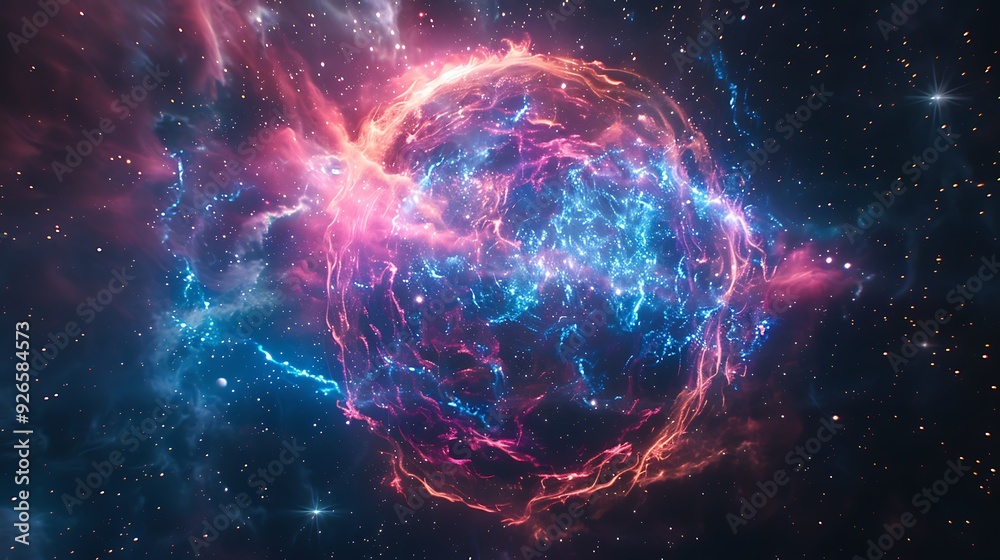A supernova remnant with vibrant gas clouds and expanding debris ...