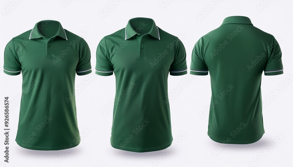 Green polo t-shirt front view shown in three different positions on a ...