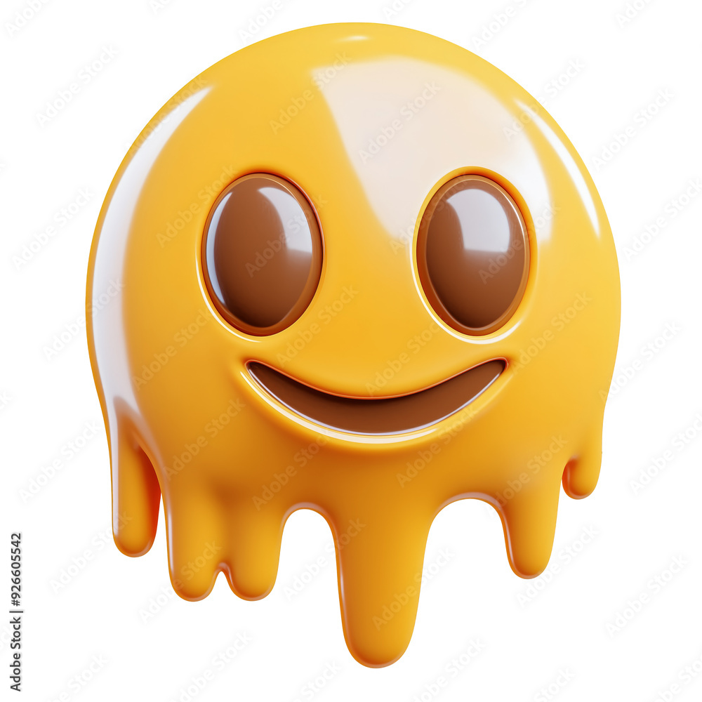 Ilustração 3D melting smiley face emoji, dripping yellow emoticon ...