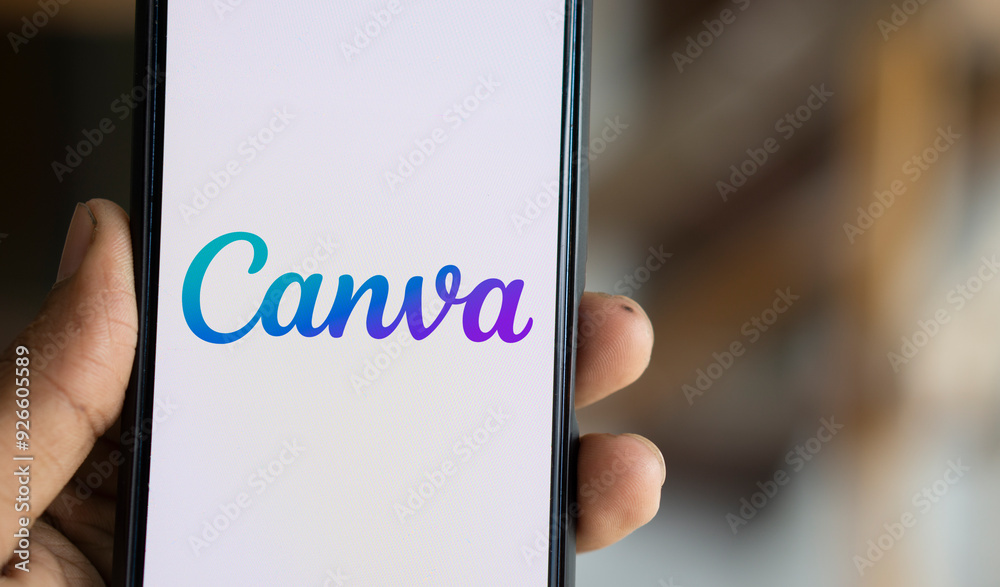 Dhaka, Bangladesh- 17 Aug 2024: Canva logo is displayed on smartphone. Canva is a versatile ...