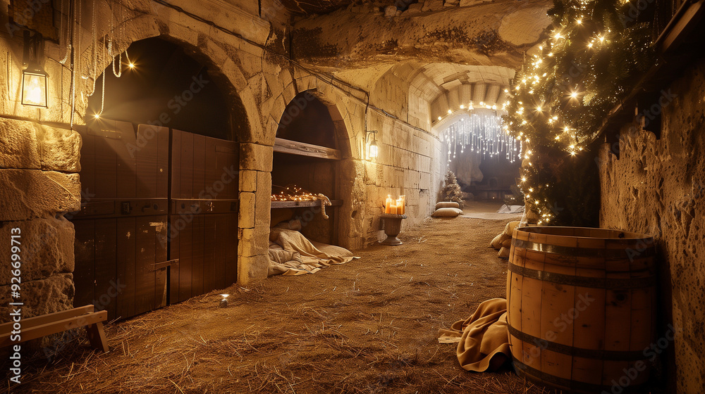 Christmas stable in Bethlehem nativity scene with holy family and star ...