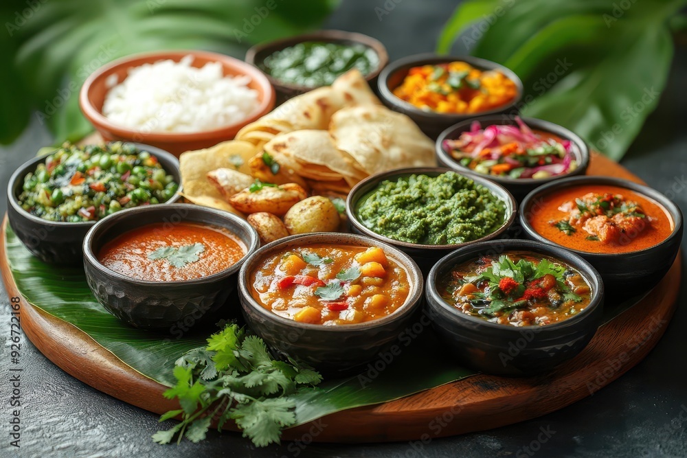 vibrant south indian thali on banana leaf array of colorful dishes ...