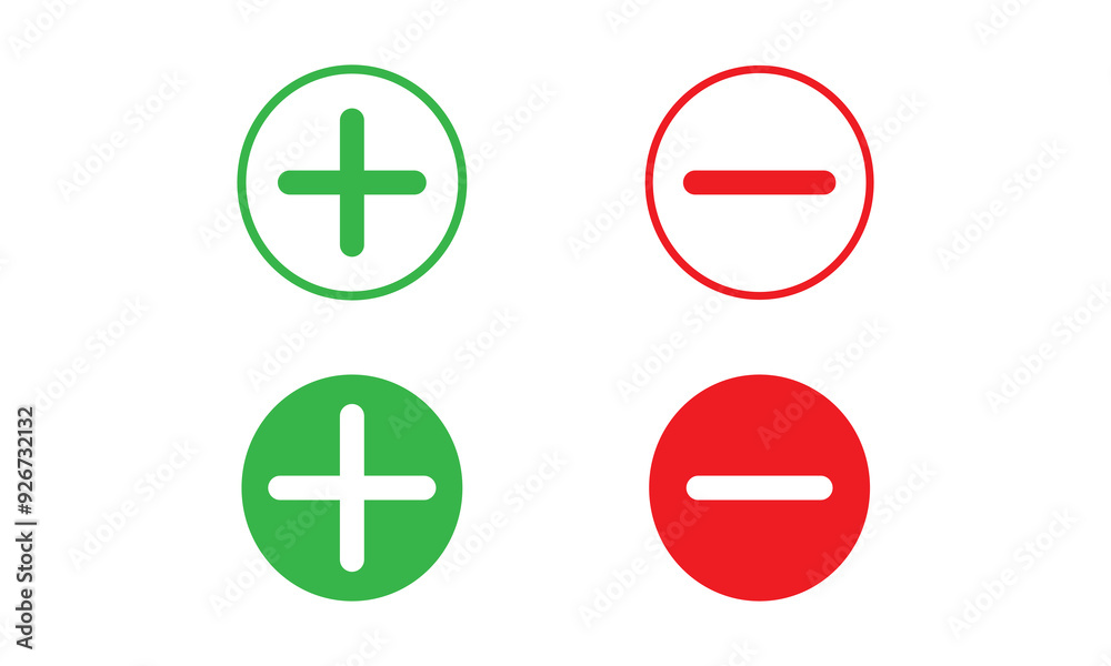 Plus and minus symbols, Positive an negative solid thin line vector ...