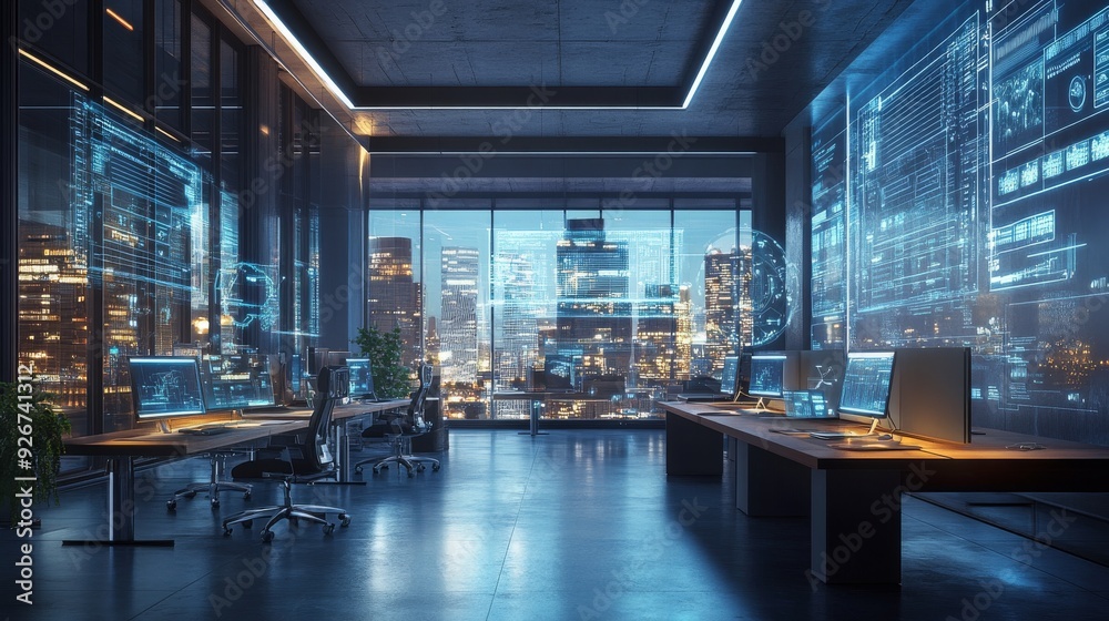 Futuristic Office with AI-Powered Workflow Optimization: Workspaces ...