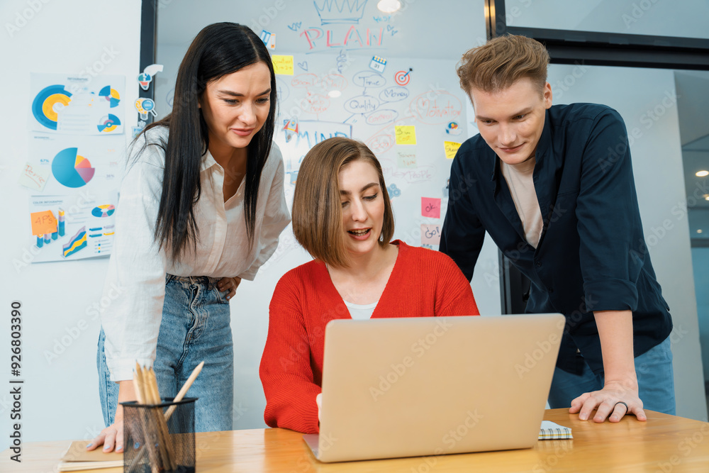 Professional business team working together by using laptop in start up ...