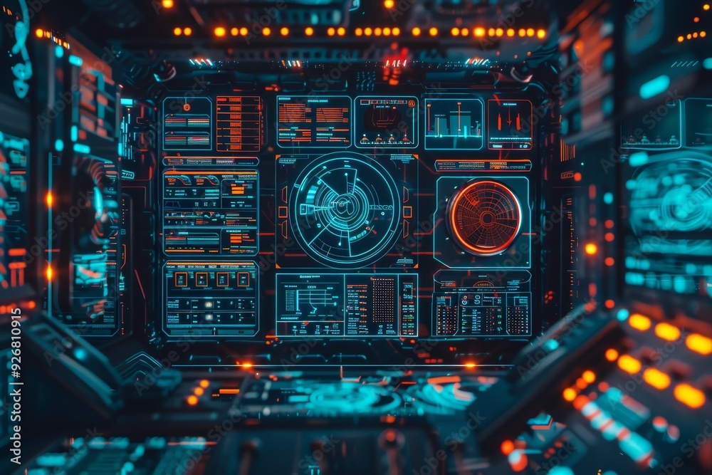 Cyberpunk HUD with futuristic frames, including screens, callouts ...