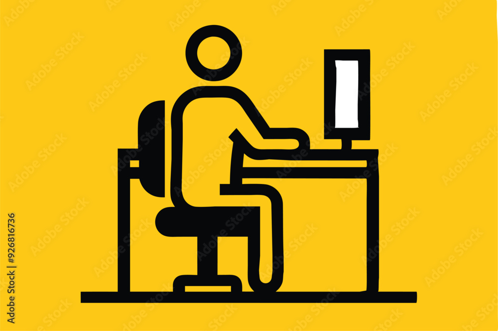 Person at the computer symbol. Computer work icon. Office work sign ...