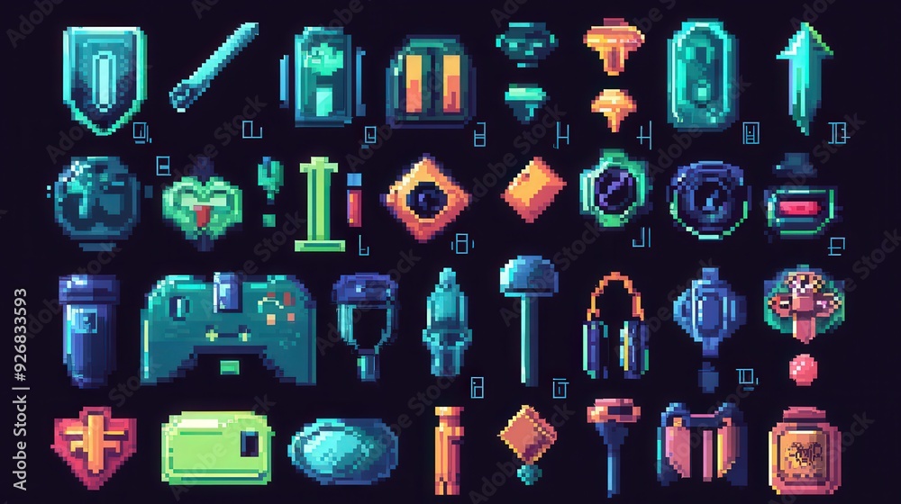 Pixel Art Game Assets. Stock Illustration | Adobe Stock