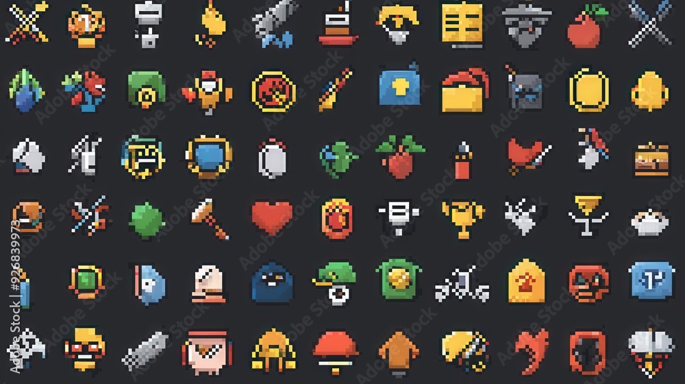 Pixel Art Icon Set. Stock Illustration | Adobe Stock